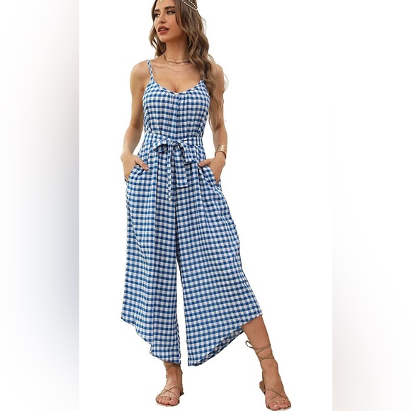 BALAMY | Pants & Jumpsuits | Balamy Womens Jumpsuit Adjustable Spaghetti Strap Belted Wrap Wide ...